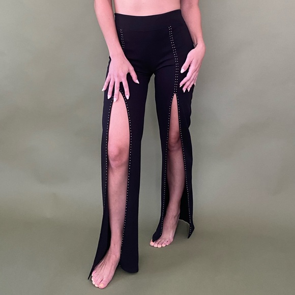 Pants & Jumpsuits | Y2k Flare Bell Bottom Slit High Waisted Black Leggings Pants Size Small ...